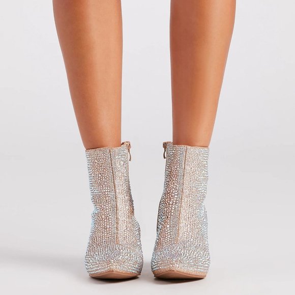 Shoes | New Bling Champagne Ab Rhinestone Crystal Block Chunky Heel ...